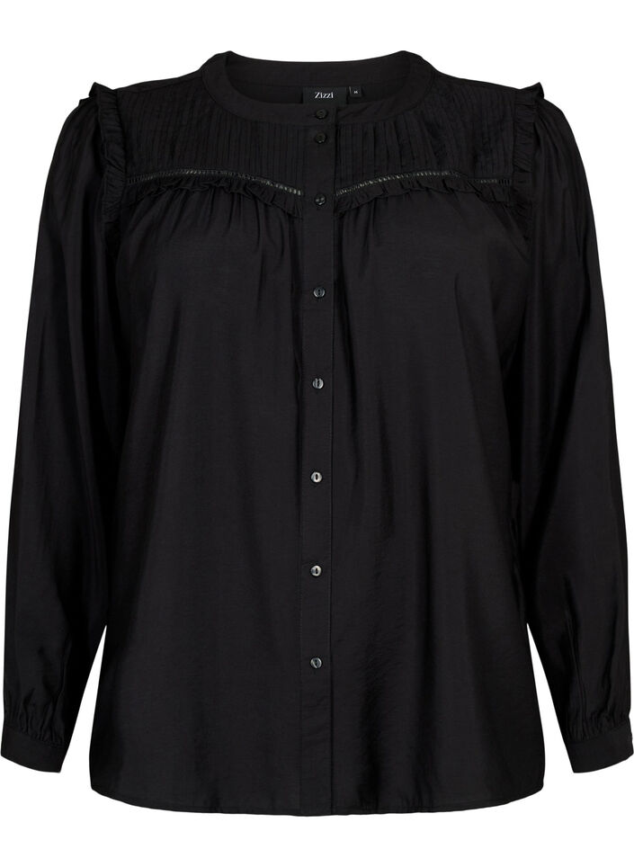 Overhemdblouse met ruches en plooien - Zwart - Maat S - Zizzi